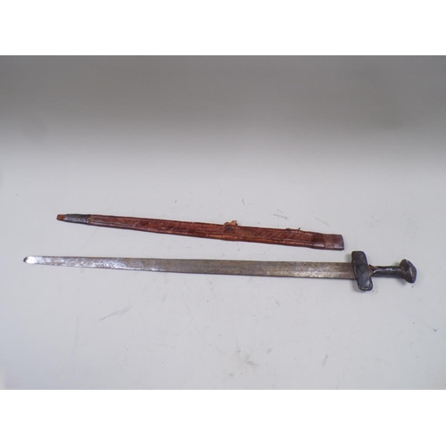 19c ORIENTAL LEATHER SHEATH CRUCIFORM SWORD 90cms L OVERALL