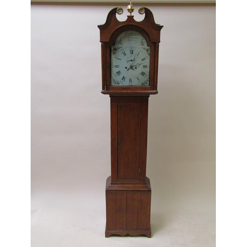 A late 18c eight day longcase clock, the 33cm arched painted dial ...