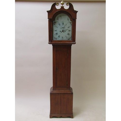 A late 18c eight day longcase clock, the 33cm arched painted dial ...
