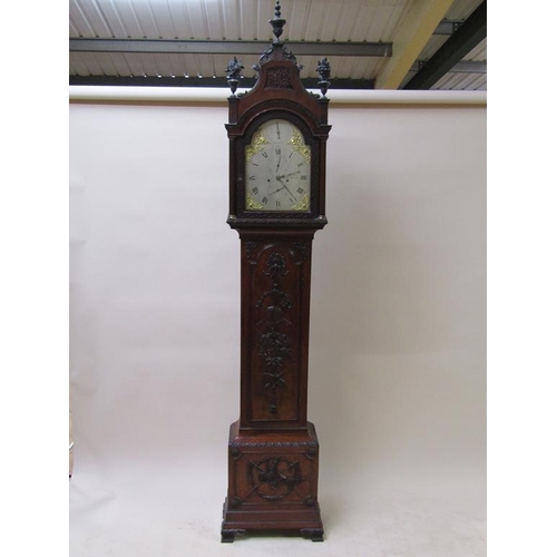 A late 18c eight day longcase clock, the 30cm arched brass silvered ...