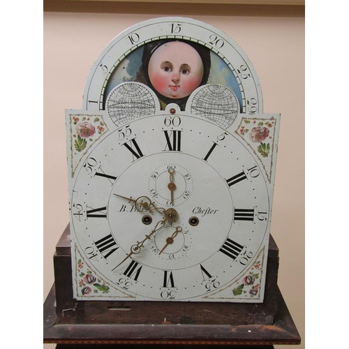 A late 18c eight day longcase clock, the 35cm arched painted dial ...