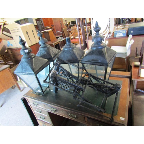 FOUR VICTORIAN LANTERNS AND BRACKETS CONVERTED TO ELECTRIC