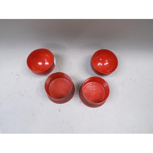 PAIR OF INDIAN RED LACQUERED BOXES WITH DOME COVERS, 11CM H