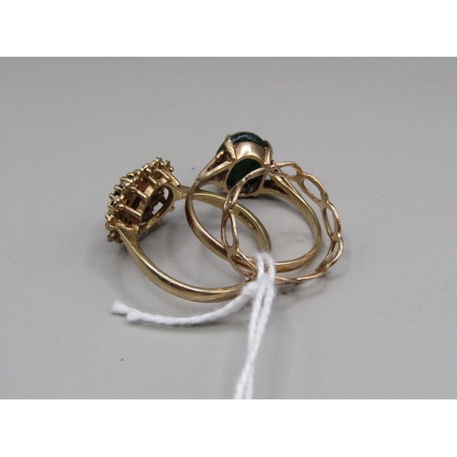 THREE 9ct GOLD RINGS - TWO STONE SET 5.8g TOTAL