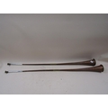 TWO COPPER COACHING HORNS, 120CM L