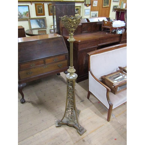 VICTORIAN BRASS ADJUSTABLE HEIGHT OIL LAMP STAND 150cms H