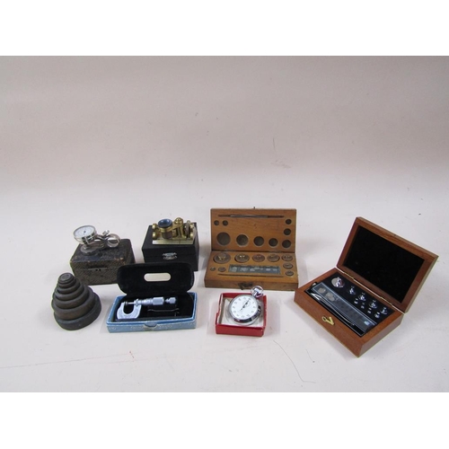 BOX OF SMALL MISC. INSTRUMENTS TO INCL WEIGHTS