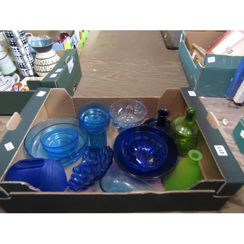 BOX OF COLOURED GLASSWARE