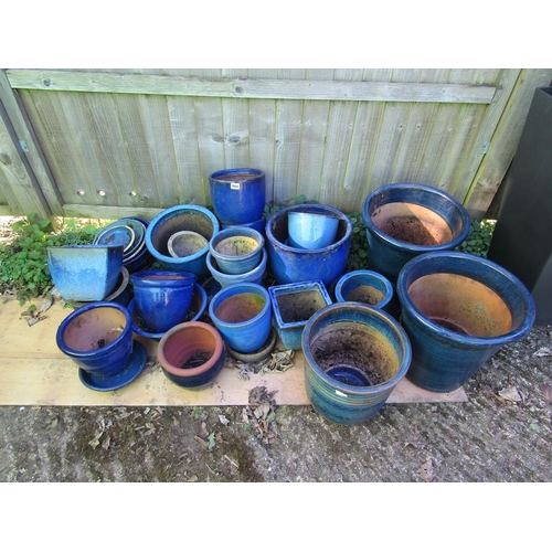QTY OF BLUE ENAMEL POTS