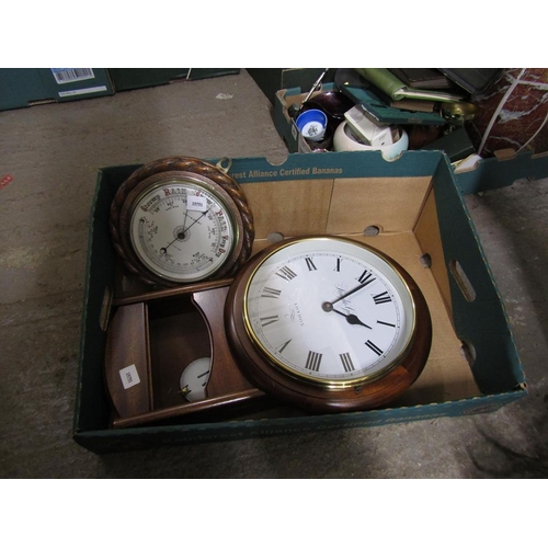 EDWARDIAN WALL BAROMETER AND PENDULUM CLOCK