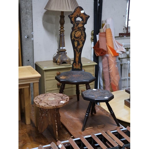 SPINNING CHAIR AND TWO OCCASIONAL TABLES