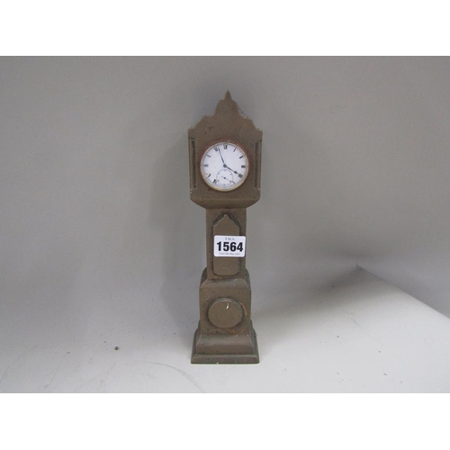BRONZED MINIATURE LONGCASE CLOCK, 27CM H