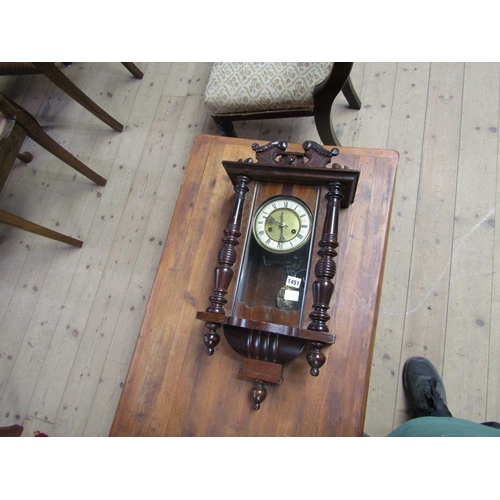 LATE 19C/EARLY 20C WALNUT PENDULUM WALL CLOCK, 57CM H