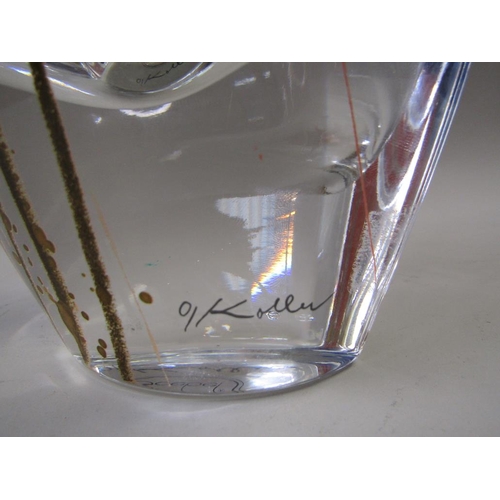 CLEAR GLASS GOEBEL VASE WITH FLORAL DECORATION, SIGNED J KOLLER, 40CM H