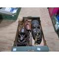 BOX OF CARVED AFRICAN MASKS ETC