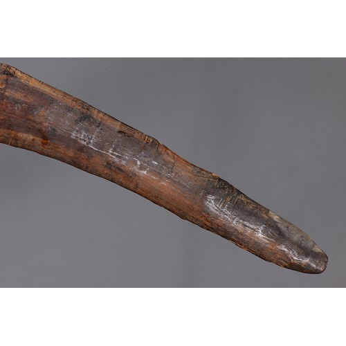 UNUSUAL RARE EARLY BOOMERANG, VICTORIA. Carved and adzed hardwood. Of ...