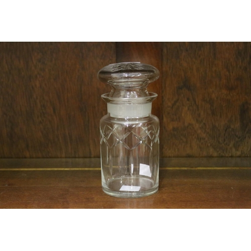 Antique idded glass pickle jar, approx 15cm H x 7cm Dia