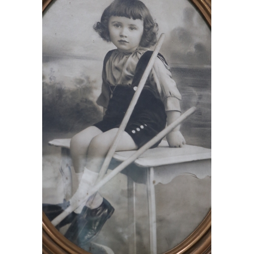 Antique French photograph of little girl in gilt gesso oval frame ...