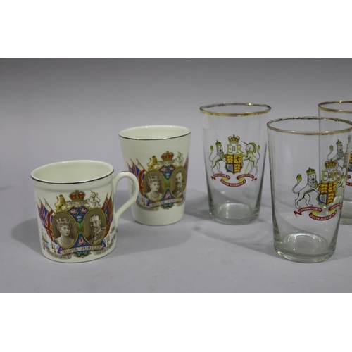 Set of six queen elizabeth Coronation glasses, along with two Silver ...