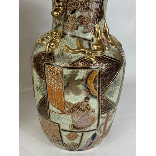 A large pair of reproduction hand painted Satsuma vases, 36cm