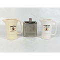 2 water pub jugs and a Jamison whiskey flask.