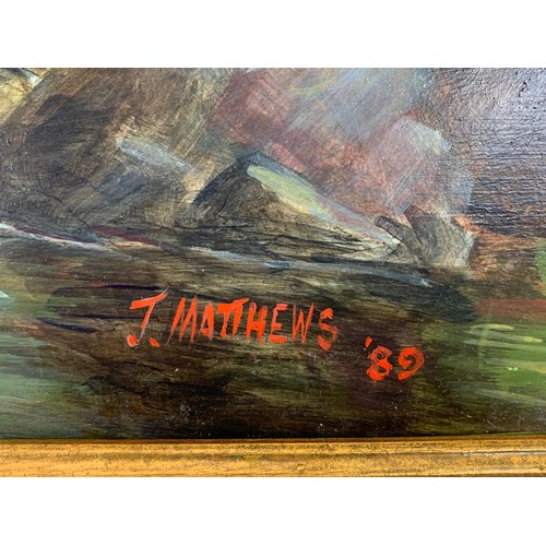 An oil painting by J. Matthews. Painting measures 76.5 x 51cm.