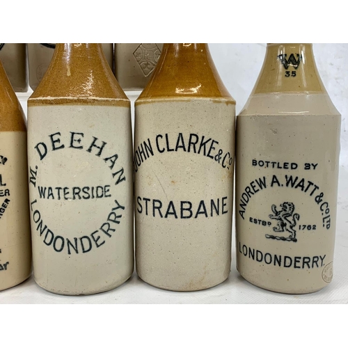 A collection of 10 vintage stone bottles. John Clarke & Co Strabane, D ...