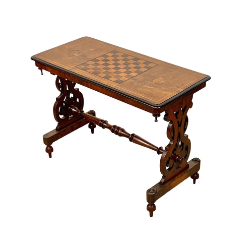 A Victorian Burr Walnut games side table, with rosewood and satinwood ...