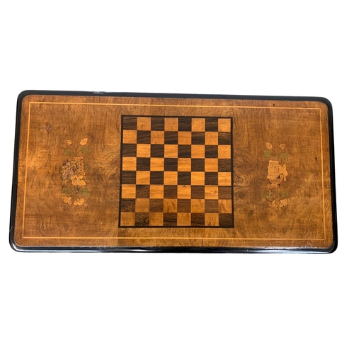 A Victorian Burr Walnut games side table, with rosewood and satinwood ...