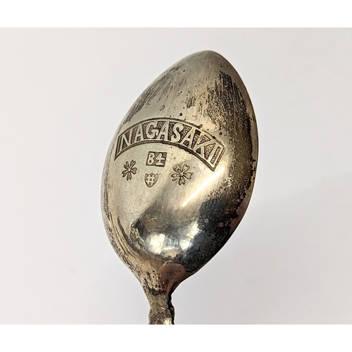A set of 6 Japanese silver spoons stamped Nagasaki, 84g, with 6 ornate ...
