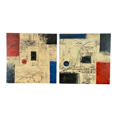A pair of abstract oil paintings. 97x97cm