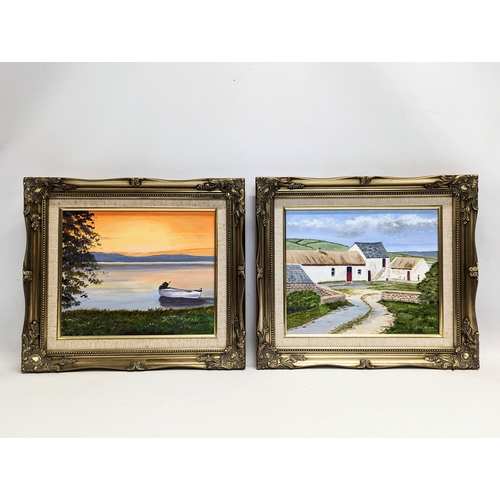 A pair of Lily Kerr gilt framed oil paintings, "Farmhouse," and "Lough ...