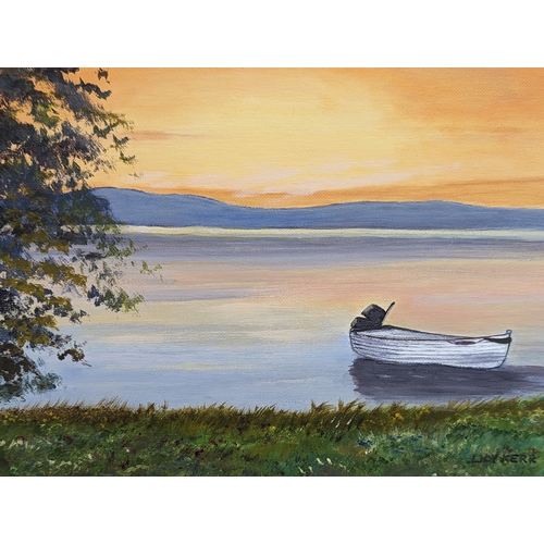 A pair of Lily Kerr gilt framed oil paintings, "Farmhouse," and "Lough ...