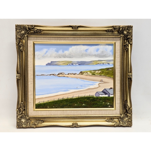 A Lily Kerr gilt framed oil painting, "Rathlin Island of White Park Bay ...