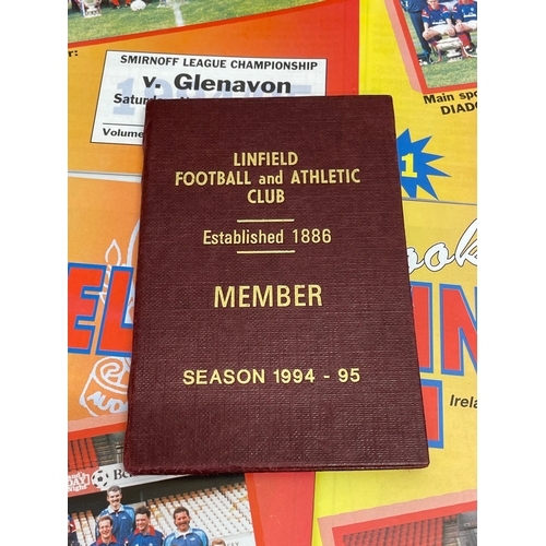 A collection of Linfield Football Programmes with folder. 1994-1995 ...