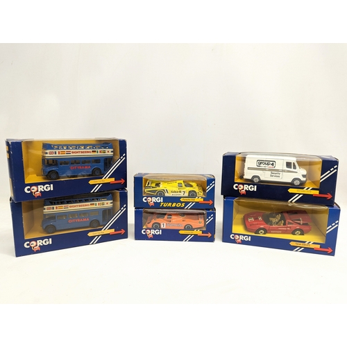 A quantity of Corgi model cars including 2 Open Top Bus, 2 Porsche 956 ...