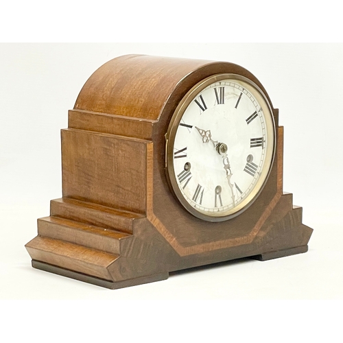 An Art Deco inlaid mantle clock by Enfield. With key and pendulum ...