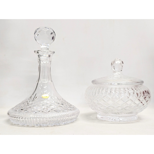 2 pieces of Tyrone Crystal including ships decanter and sweet jar ...