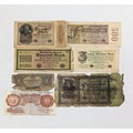 A collection of vintage foreign bank notes.