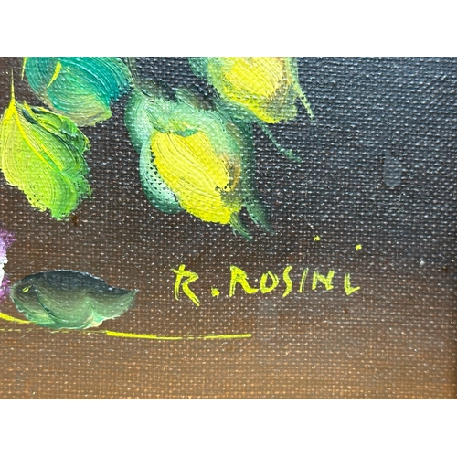 A Still Life oil painting on canvas by R. Rossini. In gilt frame. 22 ...