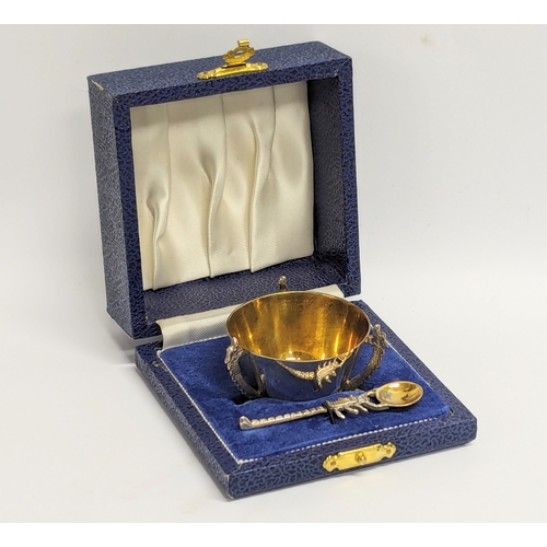A silver salt seller with spoon and original case by Bishton's Ltd ...