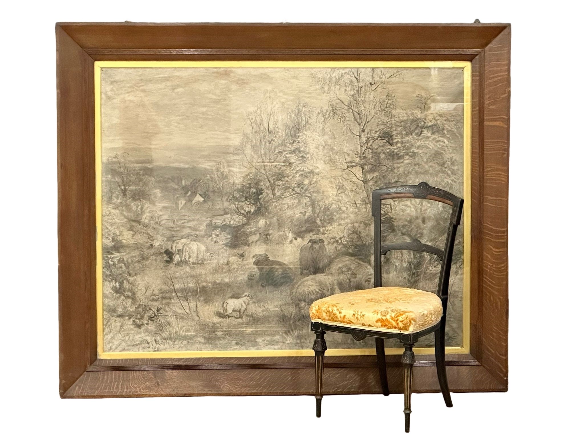 A very large pencil drawing on canvas by Wilhelm Adam. 148x115cm ...