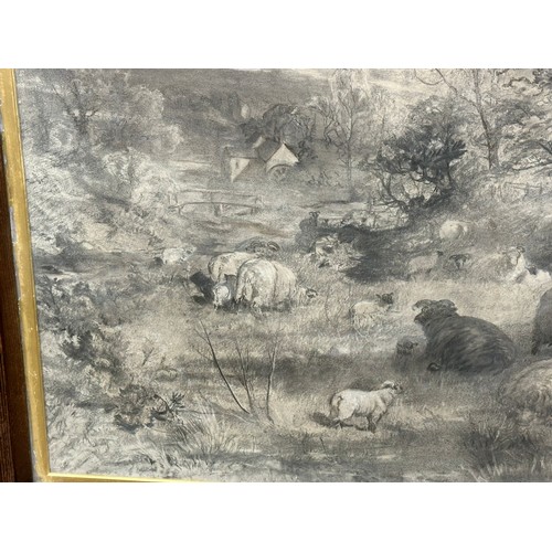 A very large pencil drawing on canvas by Wilhelm Adam. 148x115cm ...