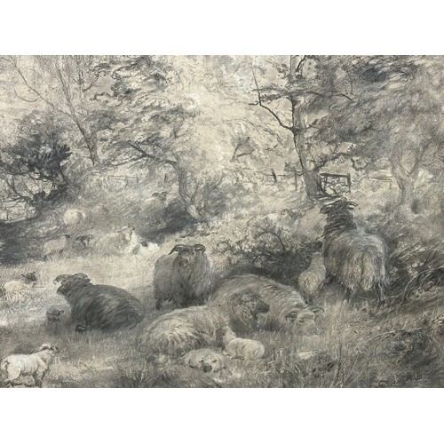 A very large pencil drawing on canvas by Wilhelm Adam. 148x115cm ...