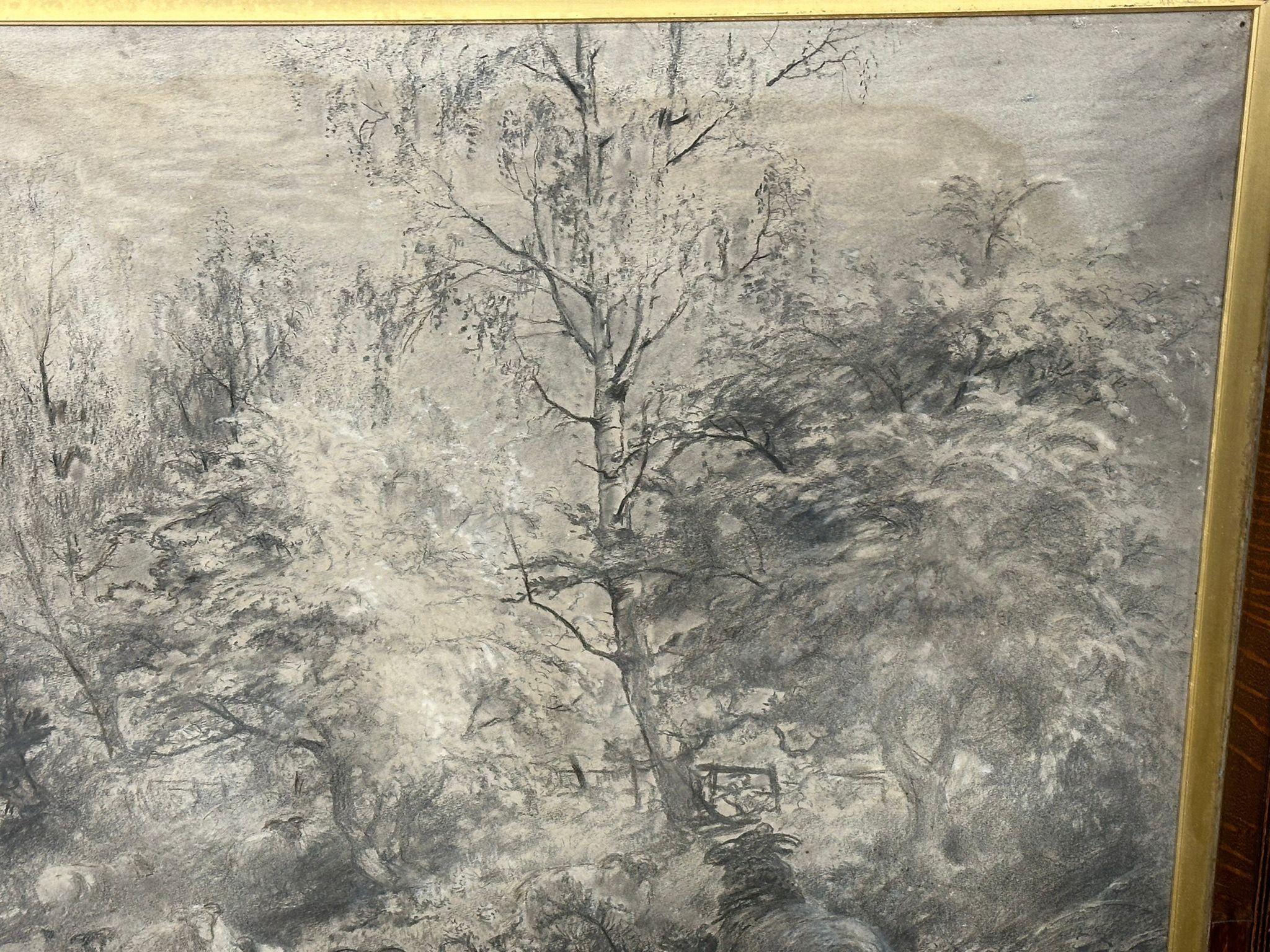 A very large pencil drawing on canvas by Wilhelm Adam. 148x115cm ...