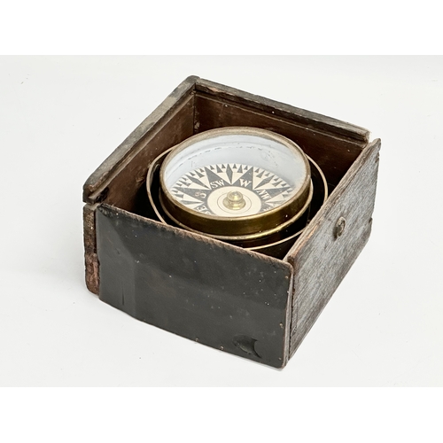A 19th/early 20th century ships compass in box 16x16x10cm