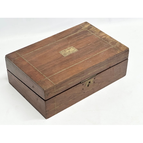 A Victorian storage box with contents. 33.5x21.5x11.5cm