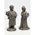 2 Heredities bronzed resin figurines. Boy and Teddy. Girl and Doll. 27cm
