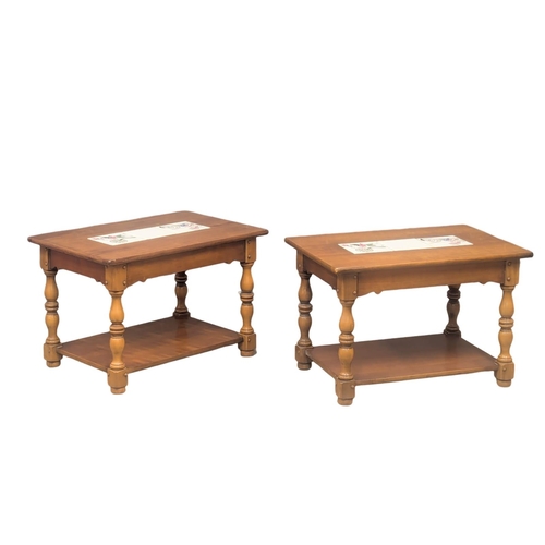 A pair of cherry wood end tables with inlaid tiles depicting George ...