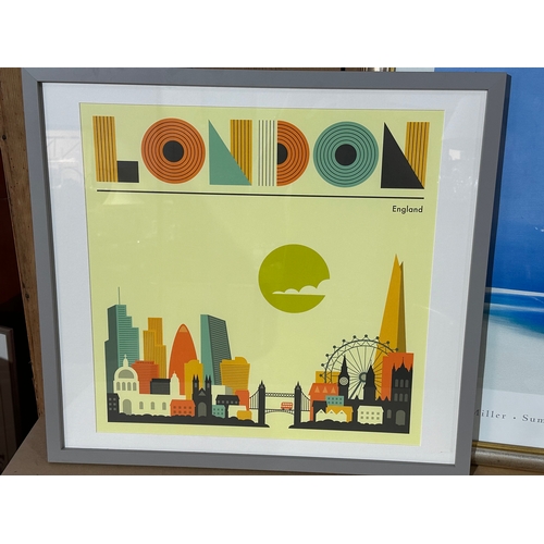 2 prints and a signed lithograph. London Skyline print 68x62cm ...